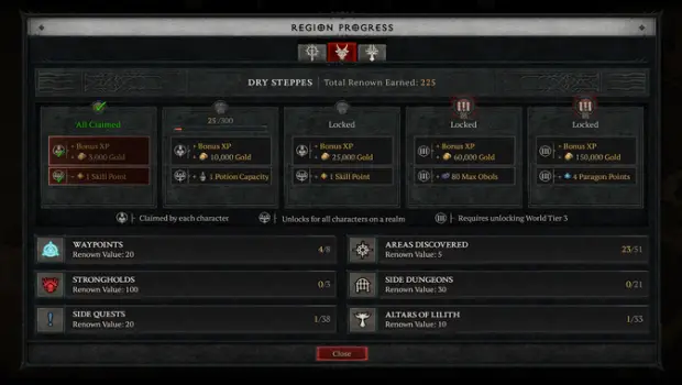 Activities to help you reach Renown level 5 in Diablo 4 Season 1